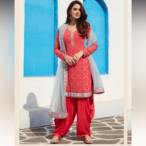 Lashkaraa | Salwars | Nwt Lashkaraa Coral Pink Grey Mirror Salwar ...